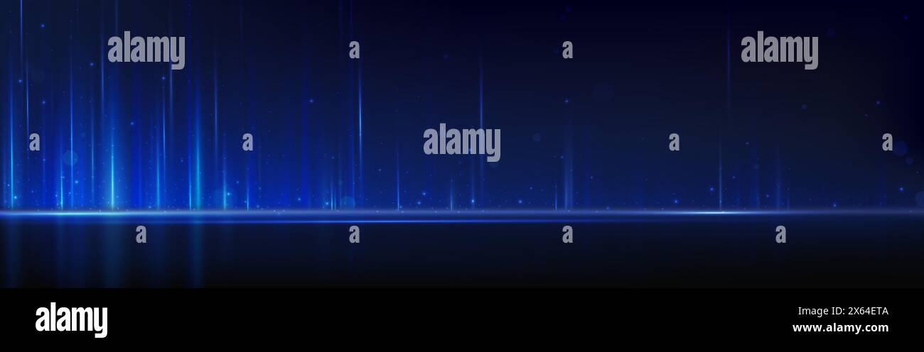 Blue light lines and sparkles on black background. Vector realistic ...