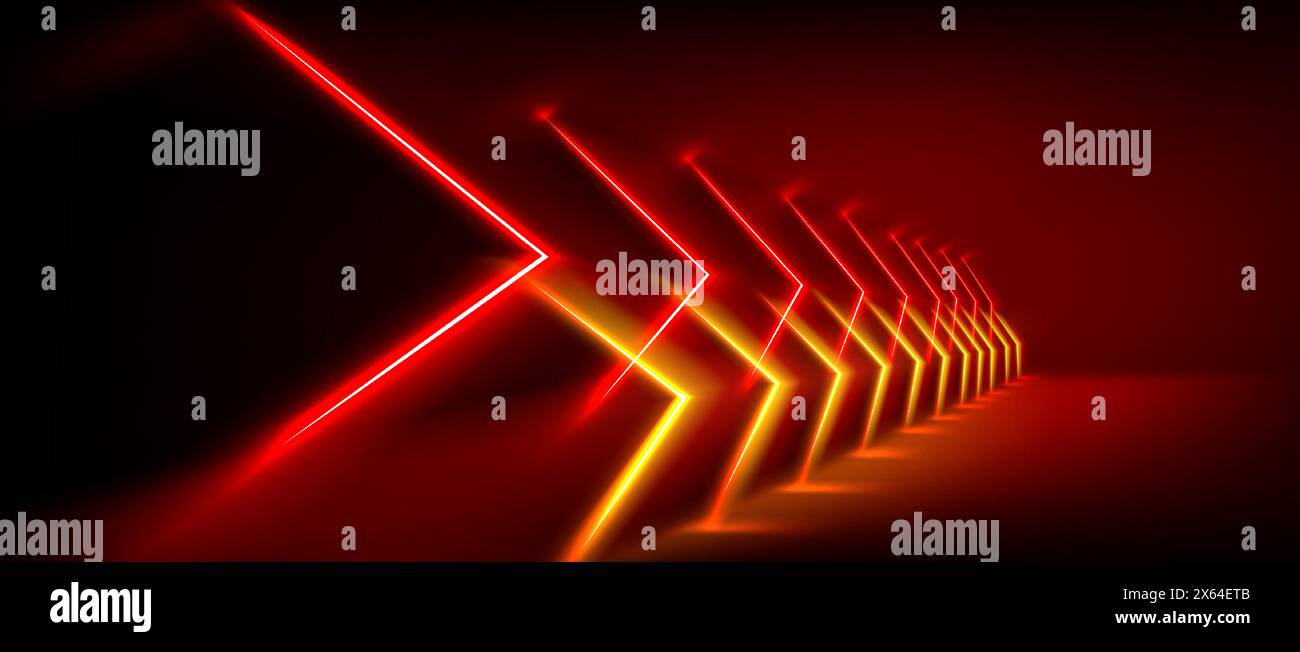 Abstract red neon light arrow speed background. Futuristic glow tech ...