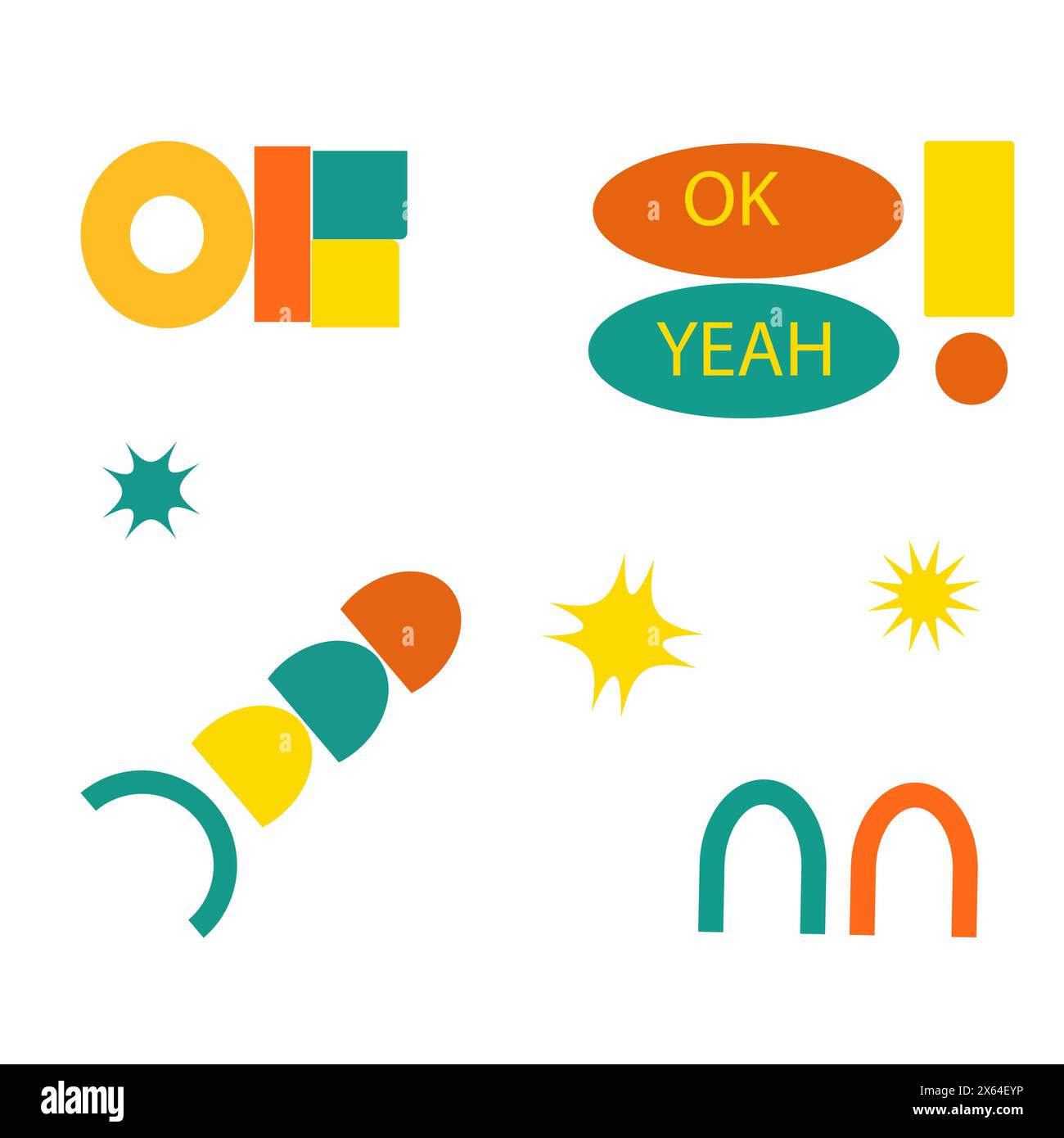 Set of stickers with naive playful abstract shapes. Circle, oval ...