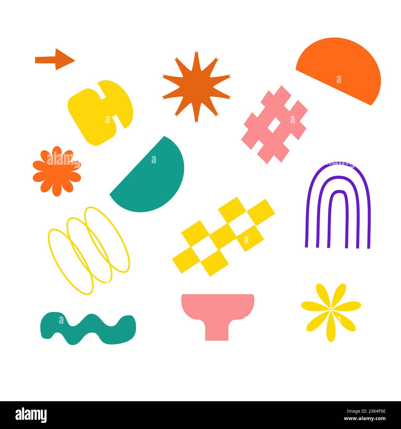 Set of stickers with naive playful abstract shapes. Circle, oval ...