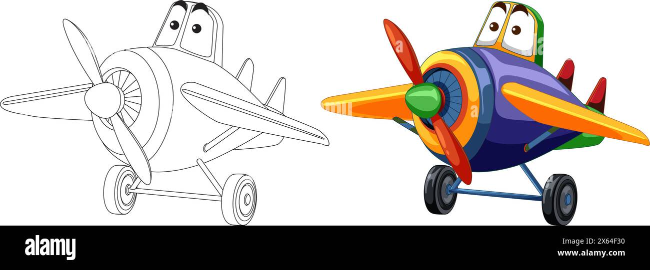 Vector illustration of a plane, colored and line art Stock Vector Image ...