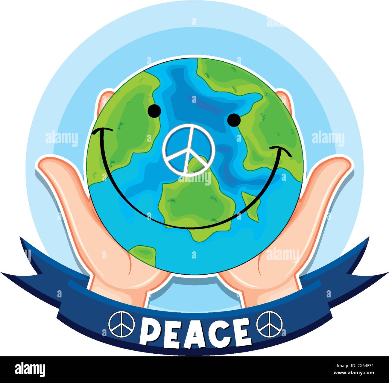 Illustration of Earth with peace symbol, held by hands Stock Vector ...