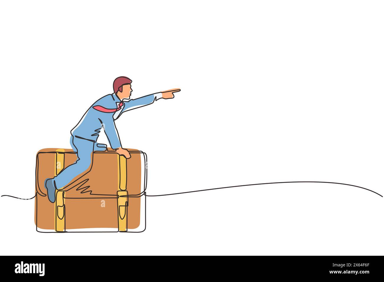 Single one line drawing businessman flying on leather business ...