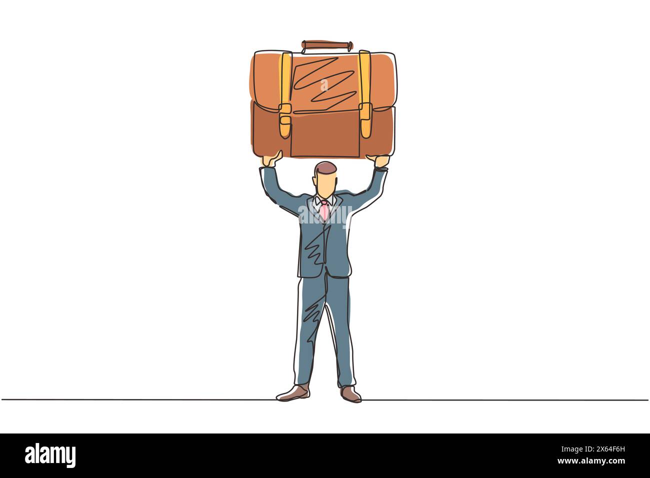 Single continuous line drawing strong manager or businessman raises big ...