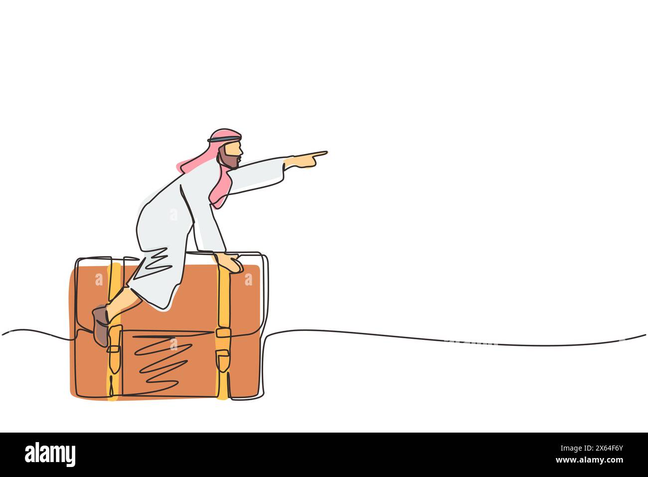 Single continuous line drawing Arabian businessman flying on leather ... Single continuous line drawing Arabian businessman flying on leather ...