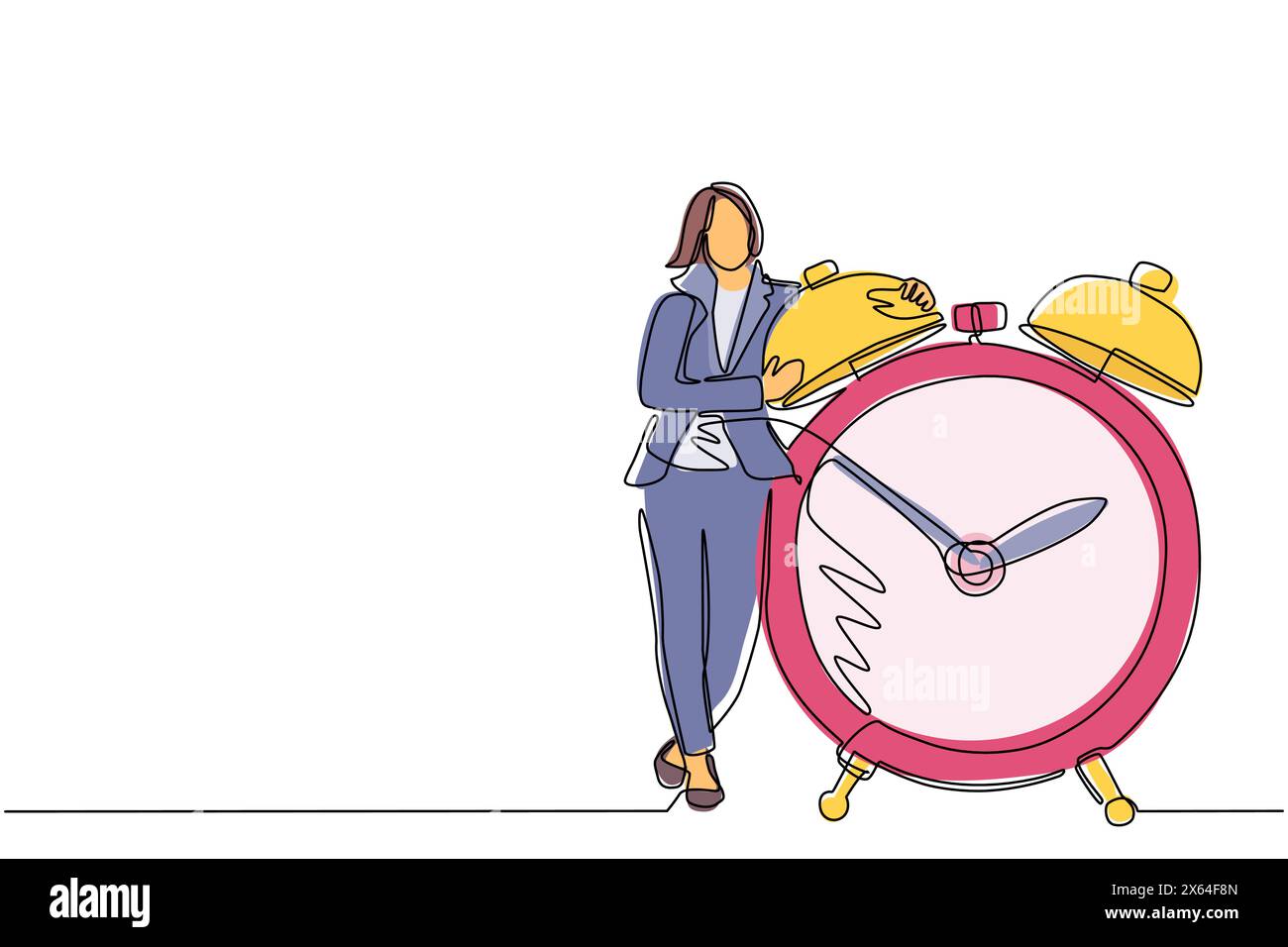 Single continuous line drawing businesswoman, manager or employee stand ...