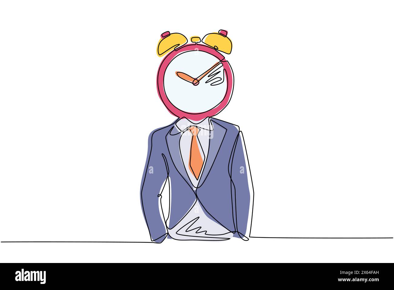 Single one line drawing upset businessman with clock instead of head ...