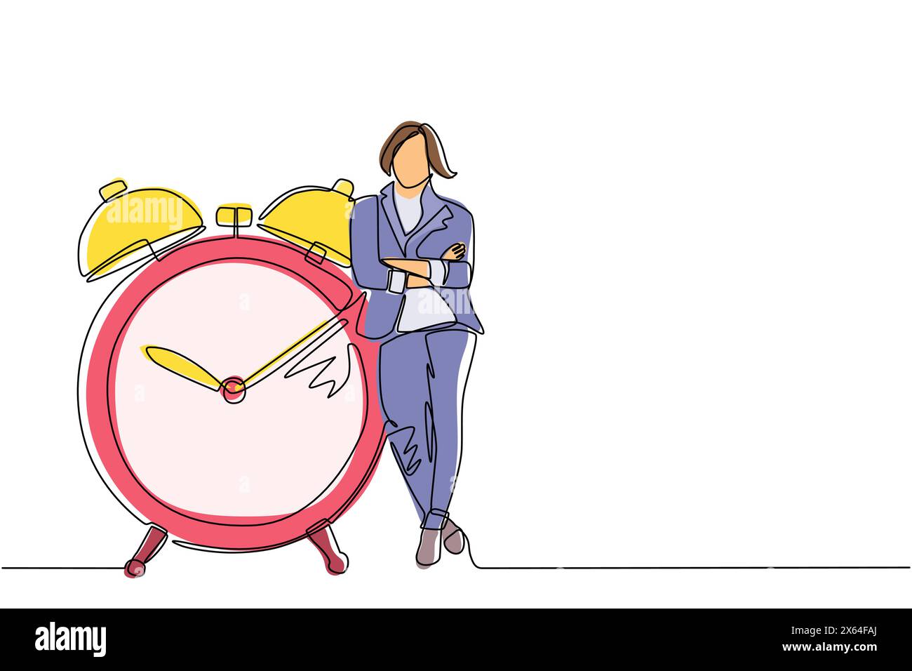 Single one line drawing cute businesswoman, manager or employee stand ...