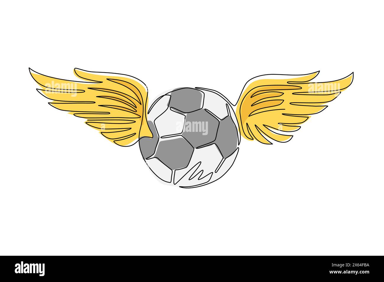 Single continuous line drawing football ball with wings emblem (soccer ...