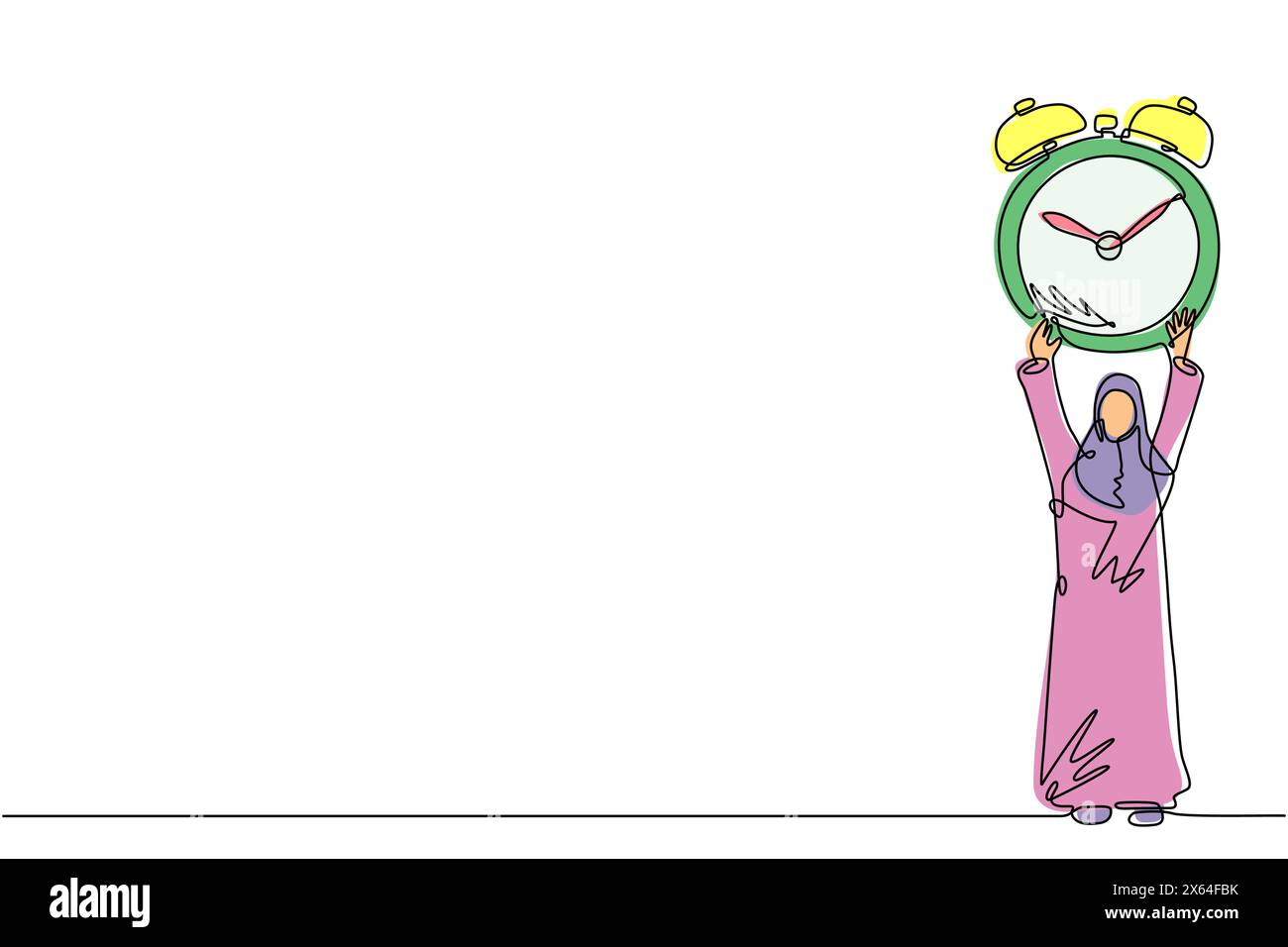 Single continuous line drawing Arabian businesswoman raising alarm ...