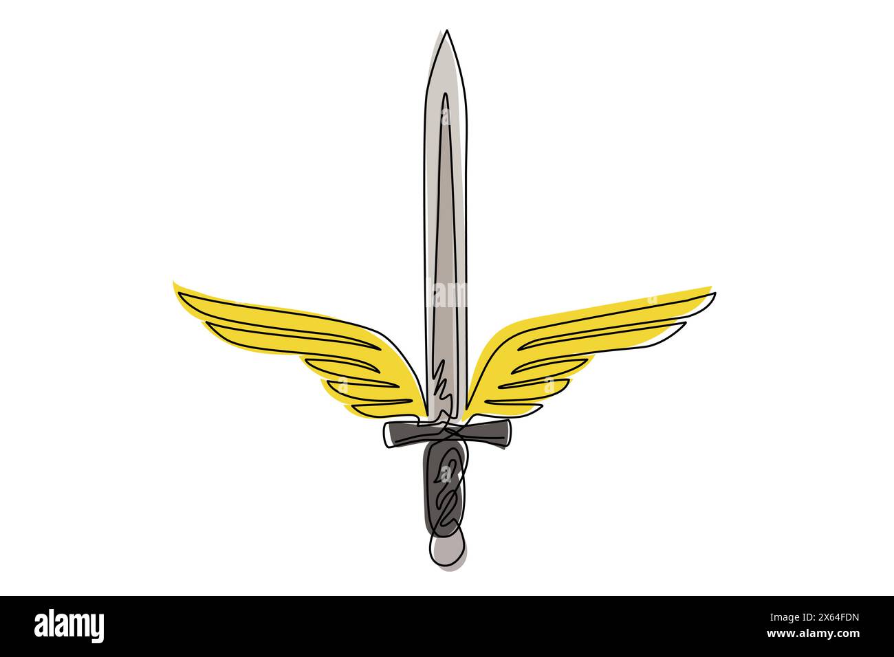 Single continuous line drawing sword wings icon template. Black and ...