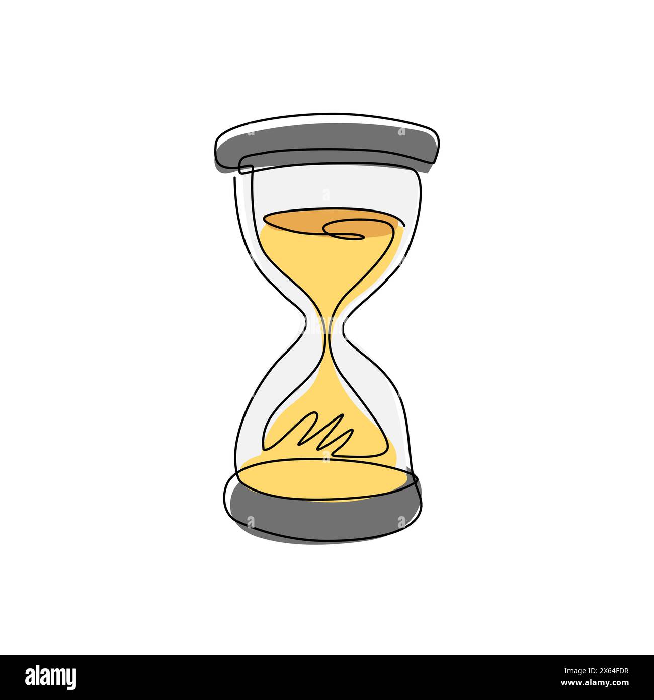 Single one line drawing vintage hourglass, sandglass timer or clock ...