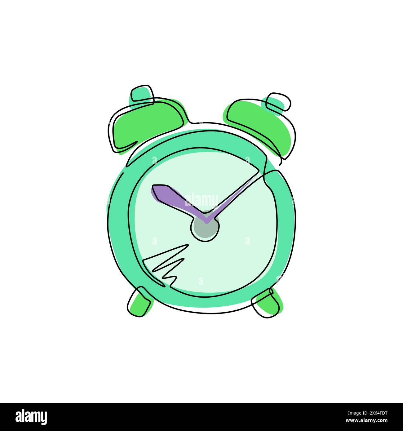 Continuous one line drawing hand drawn alarm clock isolated on white ...