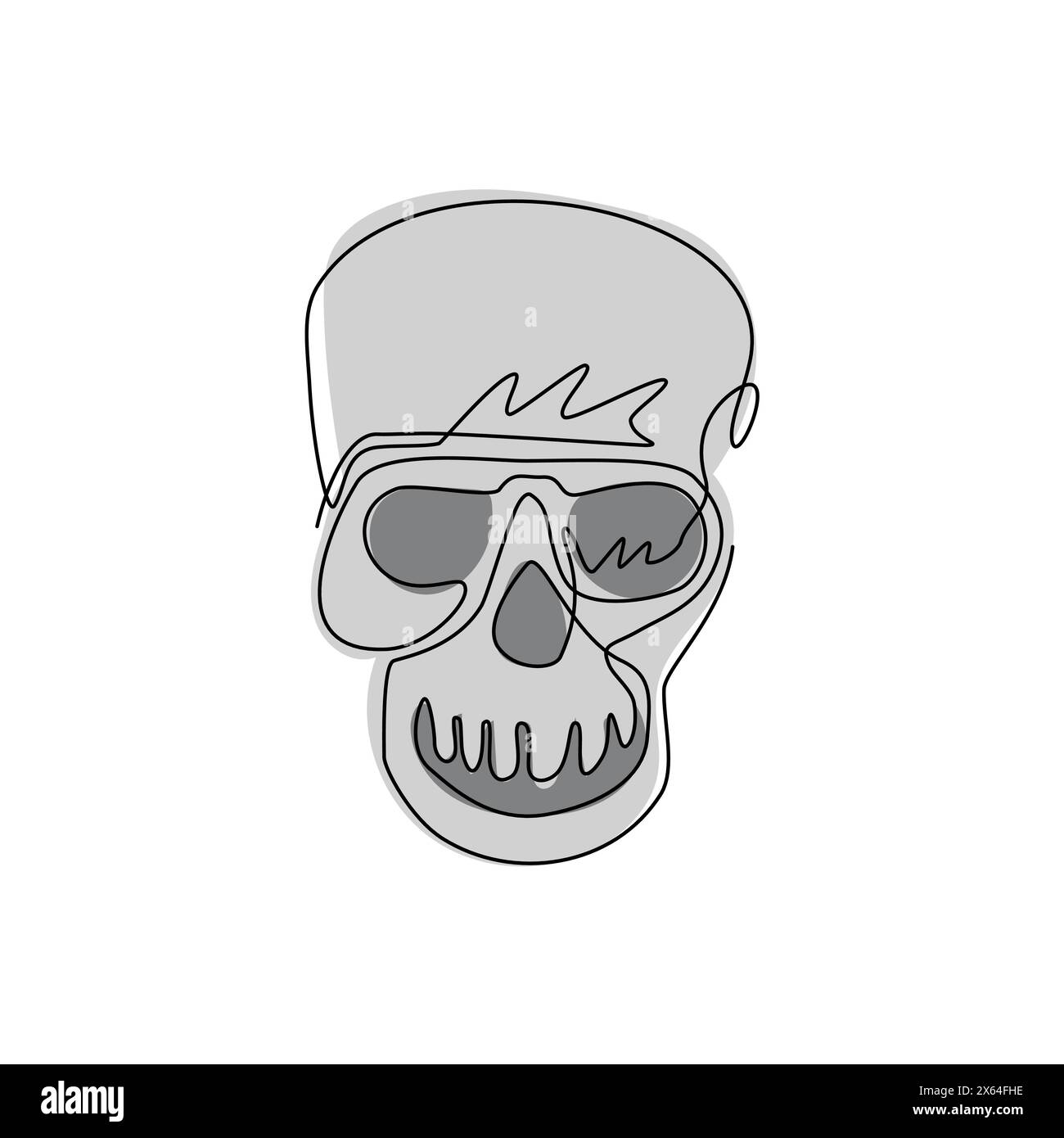 Single continuous line drawing skull grim reaper drawing in vintage ...