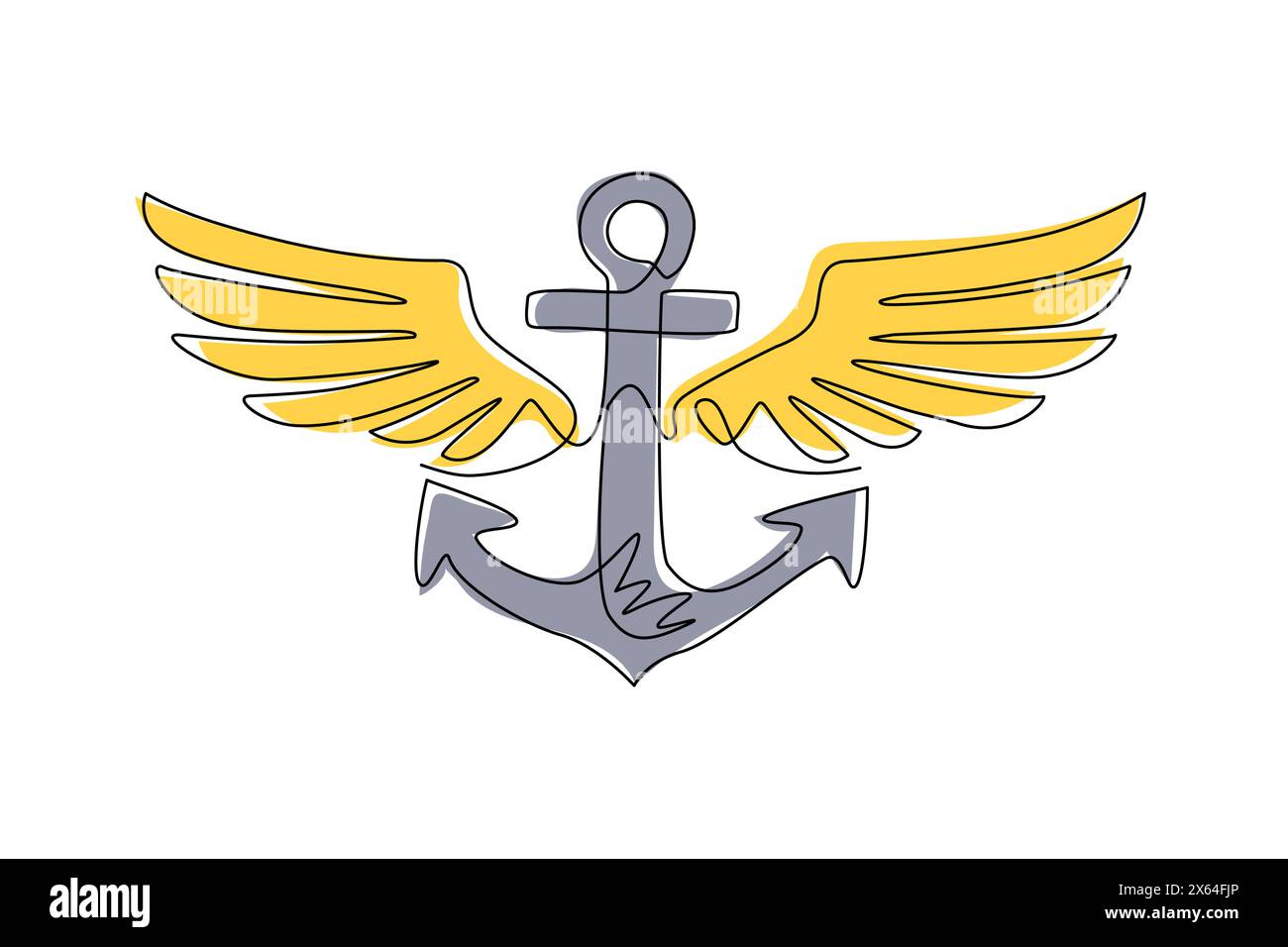 Single one line drawing summer ocean flying anchor. Artistic cartoon ...