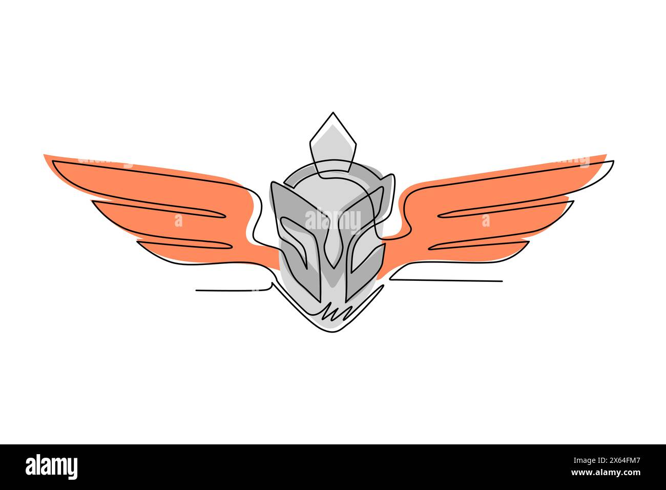 Single continuous line drawing spartan helmet with wings. Spartan ...
