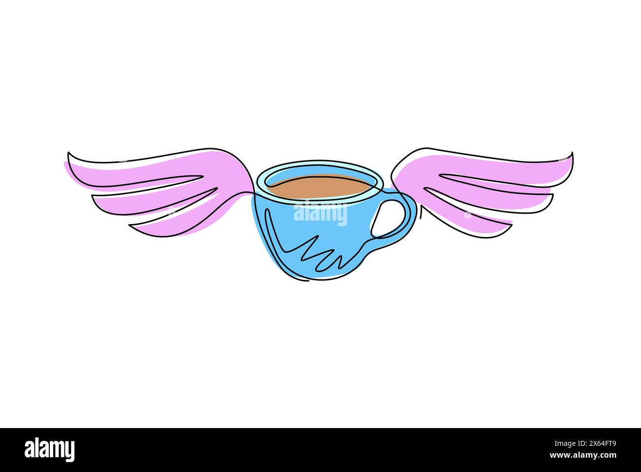 Single one line drawing cup of coffee with wings. Idea for advertising coffee drinks, business ...