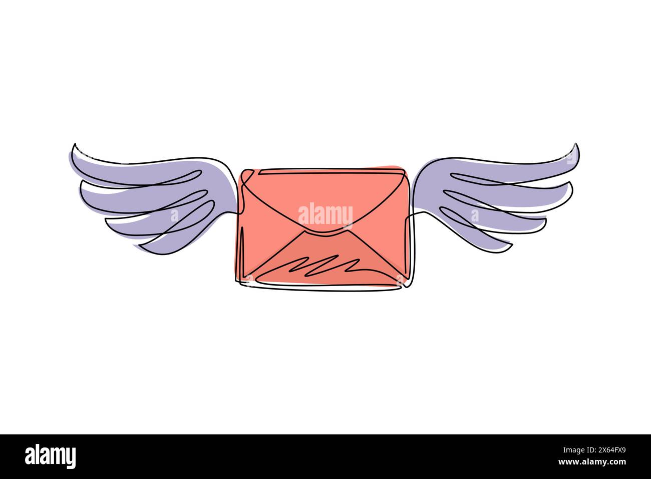 Single continuous line drawing flying closed mail envelope with wings ...