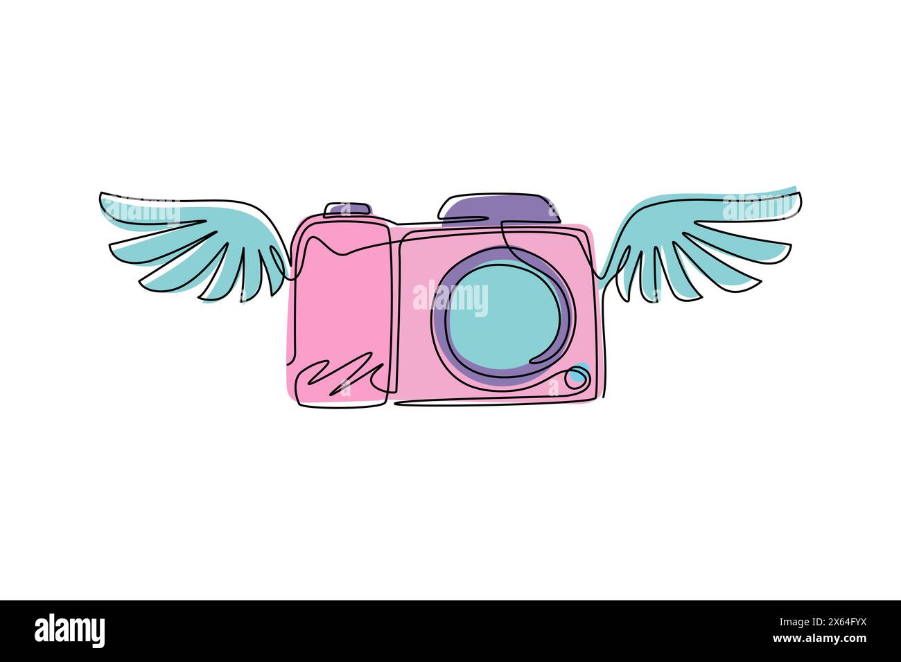 Continuous one line drawing photo camera wings. Photography and photo ...