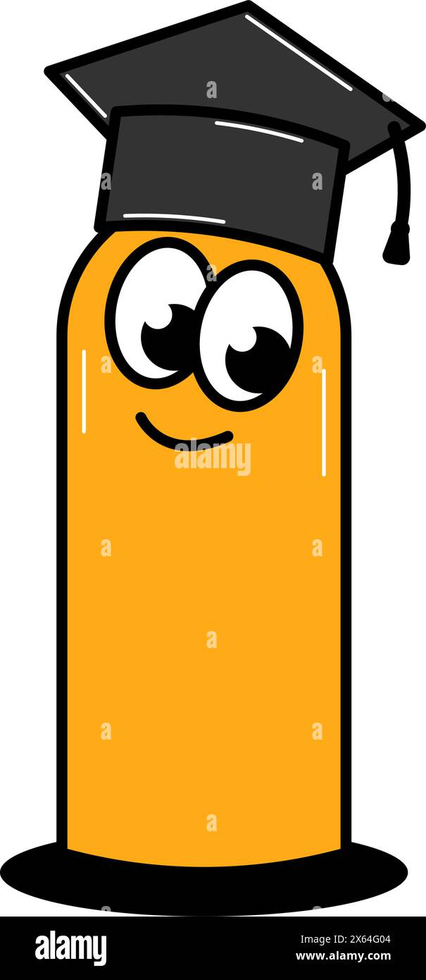 Back to school retro character. Funny worm with face in a graduation ...