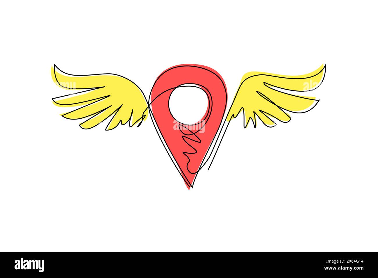 Single continuous line drawing winged pin point icon. Modern ...