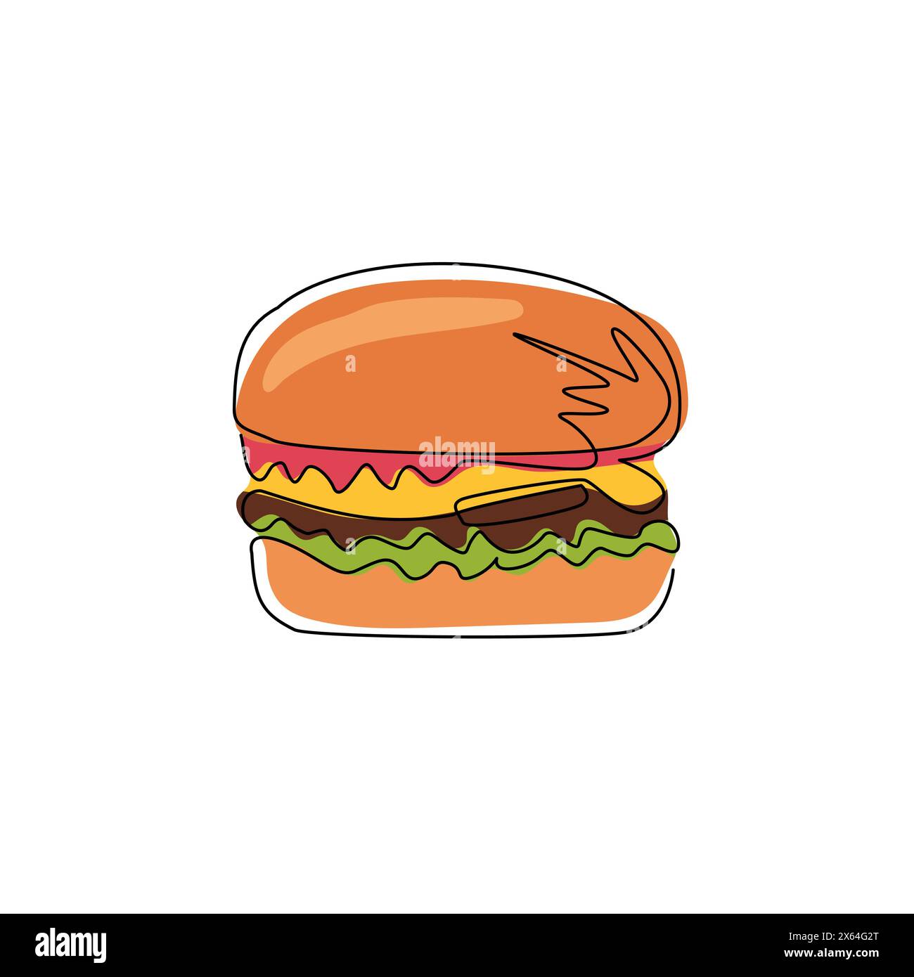 Single one line drawing hamburger icon. Classic burger American ...