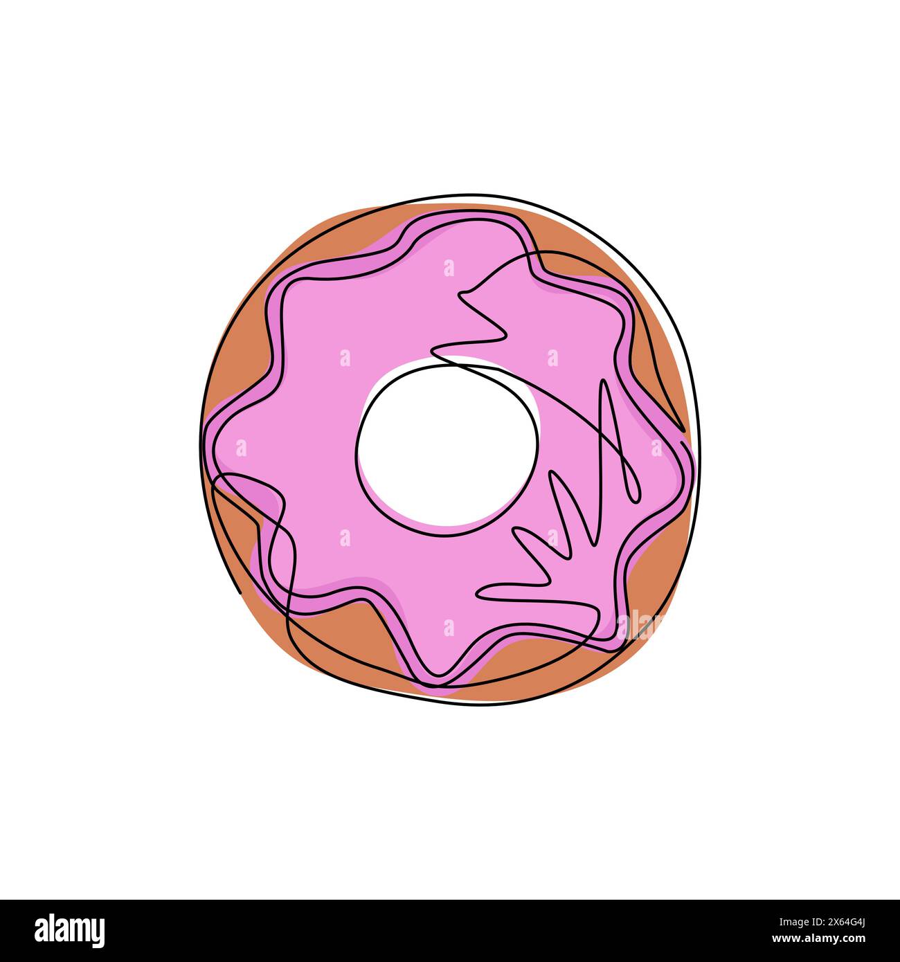 Single continuous line drawing donut icon logo. Sweet sugar icing ...