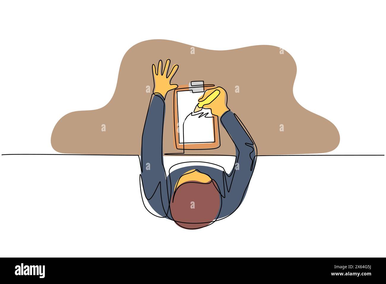 Continuous one line drawing top view of businessman writes completed ...