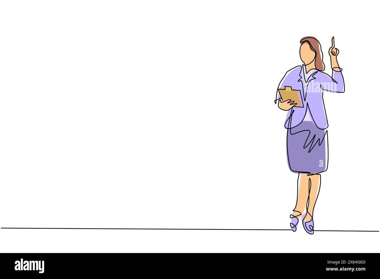 Single one line drawing young businesswoman wearing suit holding ...