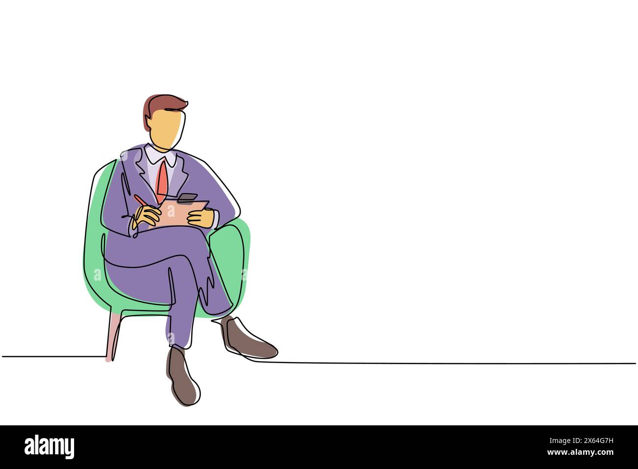 Single one line drawing young businessman with clipboard. Male ...