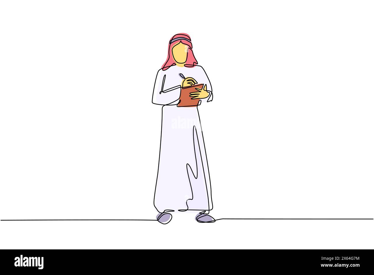 Single continuous line drawing male office secretary writing with ...