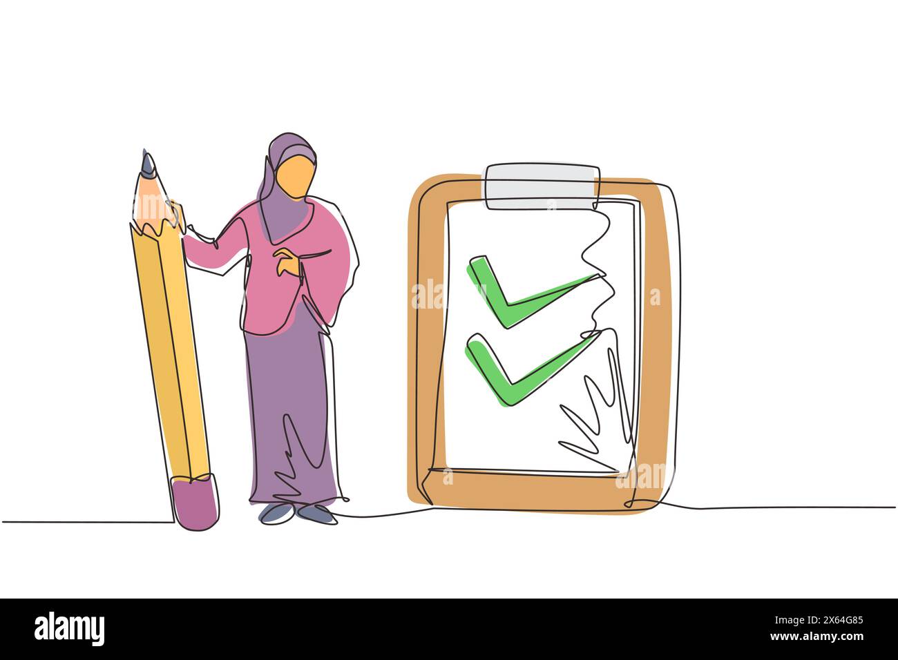 Single continuous line drawing happy smiling Arab businesswoman with ...