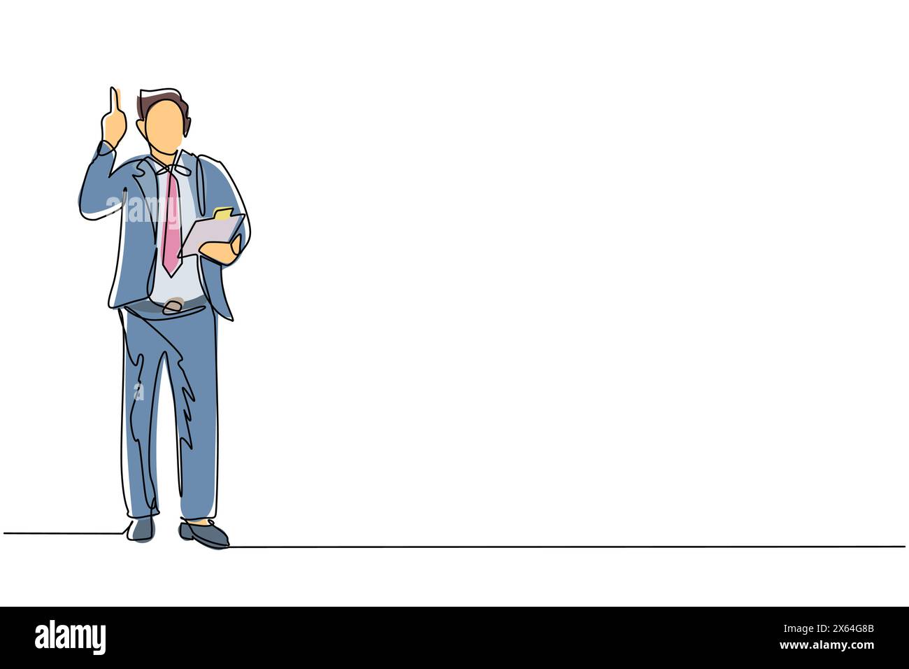 Continuous one line drawing young businessman wearing suit holding ...