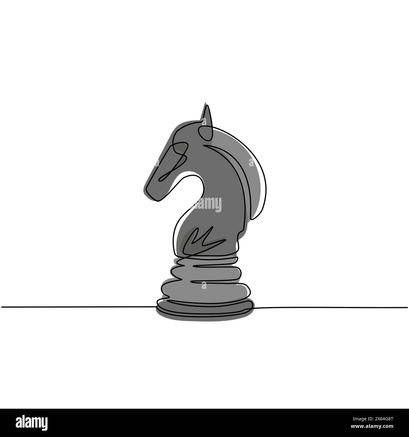 Single continuous line drawing horse knight chess logo isolated on ...