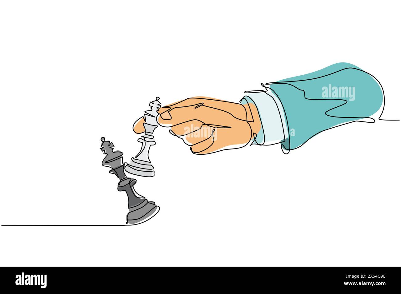 Continuous one line drawing man hand holding chess king. Male use king ...