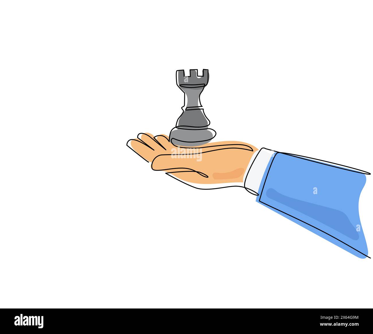 Continuous one line drawing hand holding rook chess figure. Business ...