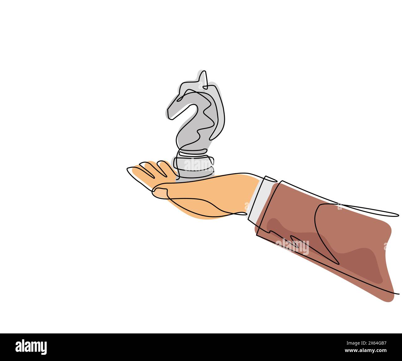Continuous one line drawing hand holding knight chess figure. Business ...