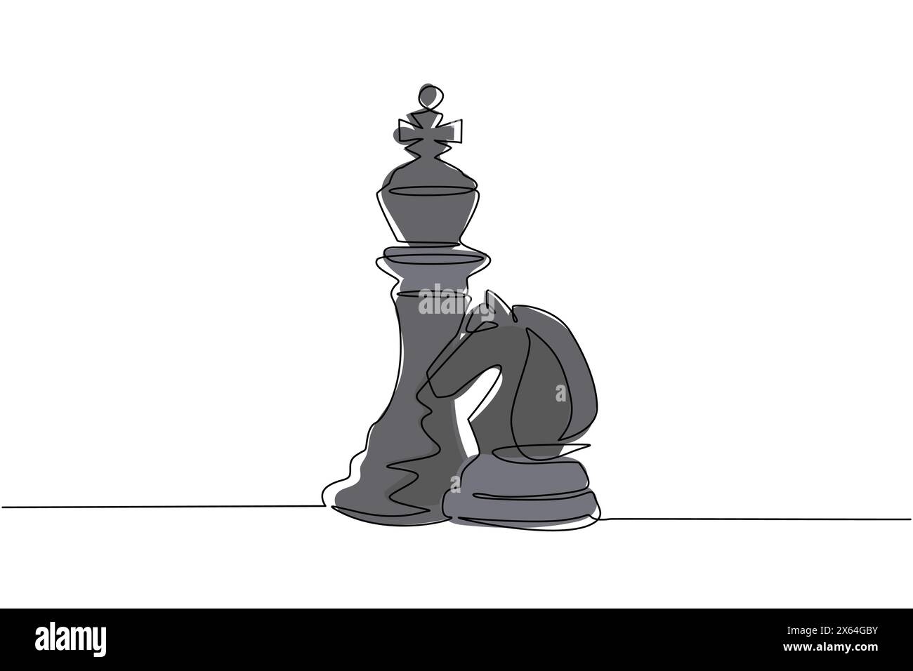 Continuous one line drawing king and knight chess logo. Set of emblems ...