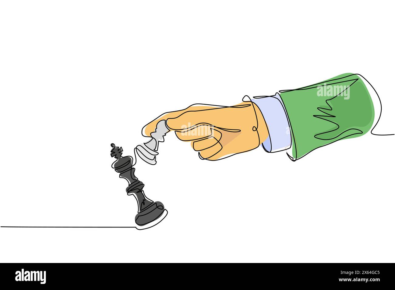 Continuous one line drawing man hand holding chess pawn. Male use pawn ...