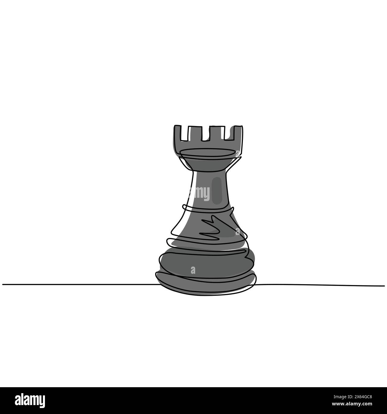 Continuous one line drawing chess rook logo isolated on white ...