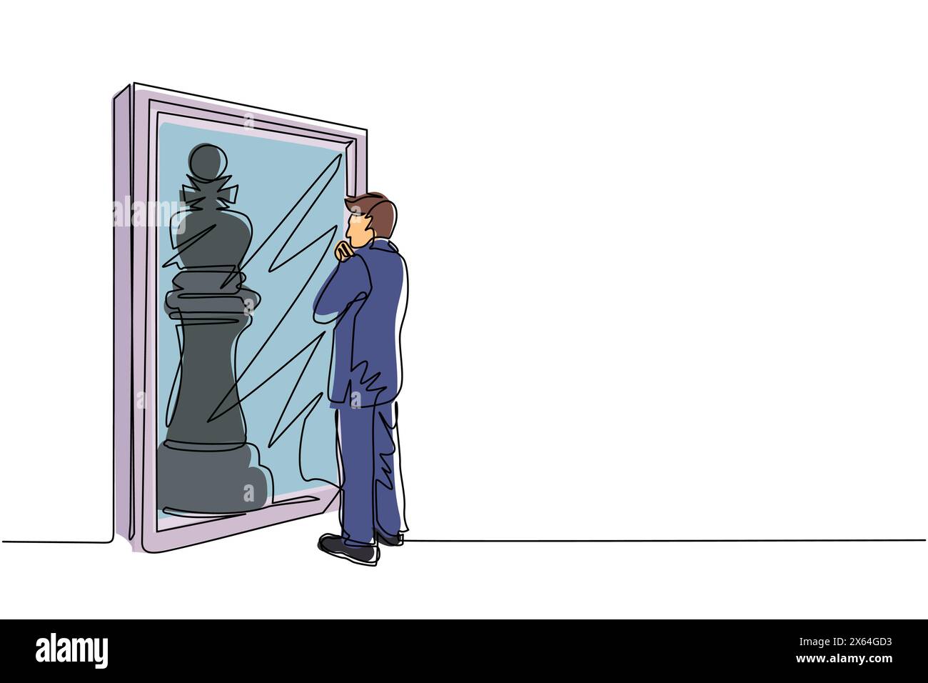 Continuous one line drawing businessman standing in front of mirror ...