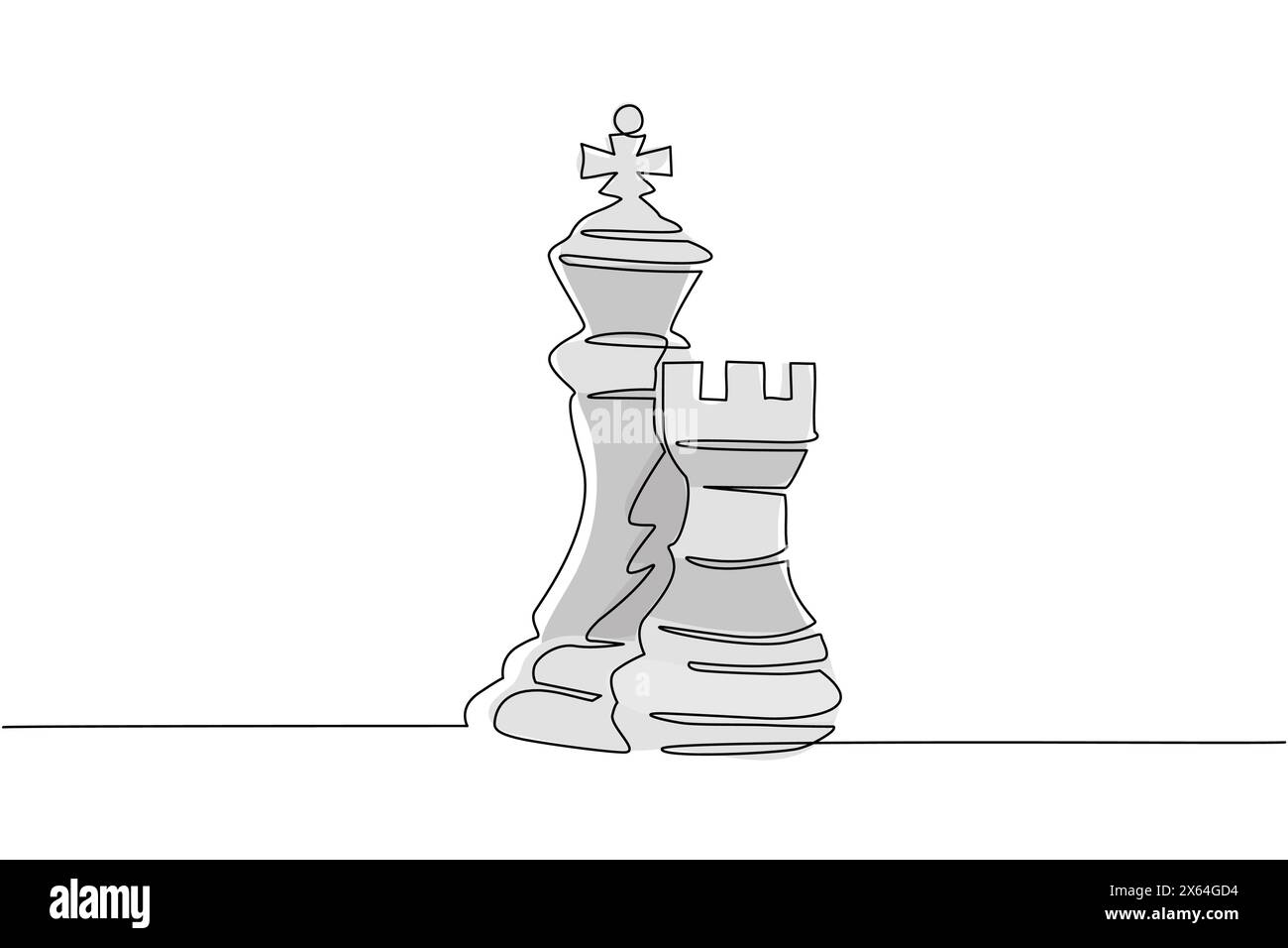 Single one line drawing rook and king chess logo. Set of emblems and ...