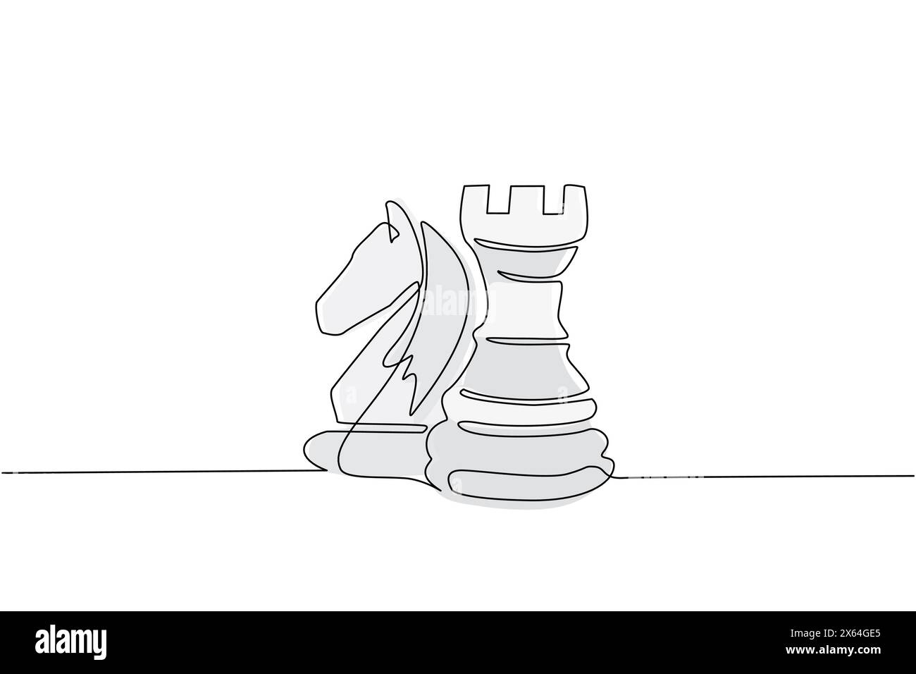 Continuous one line drawing rook and knight chess logo. Set of emblems ...