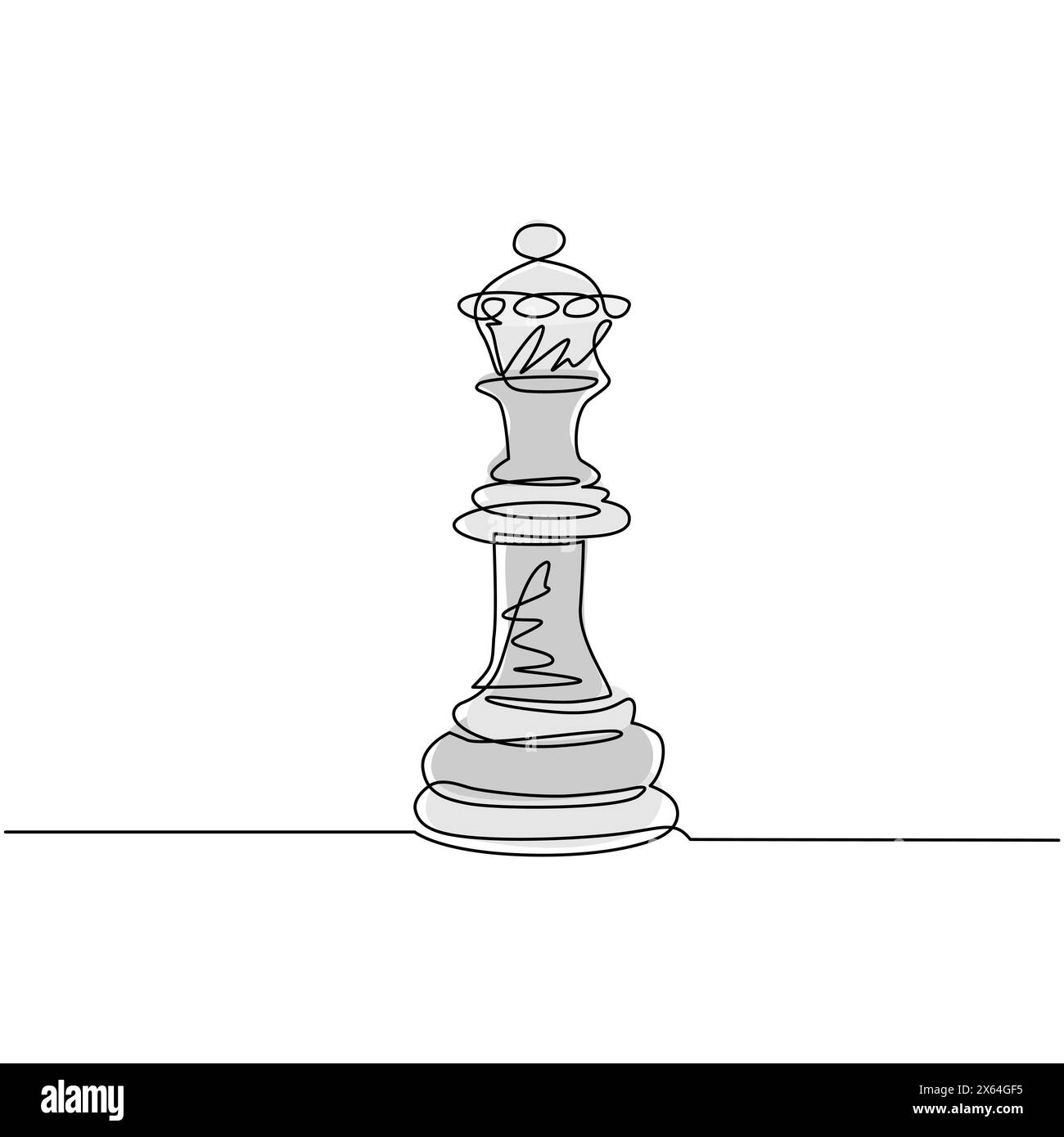 Single continuous line drawing chess queen logo isolated on white ...