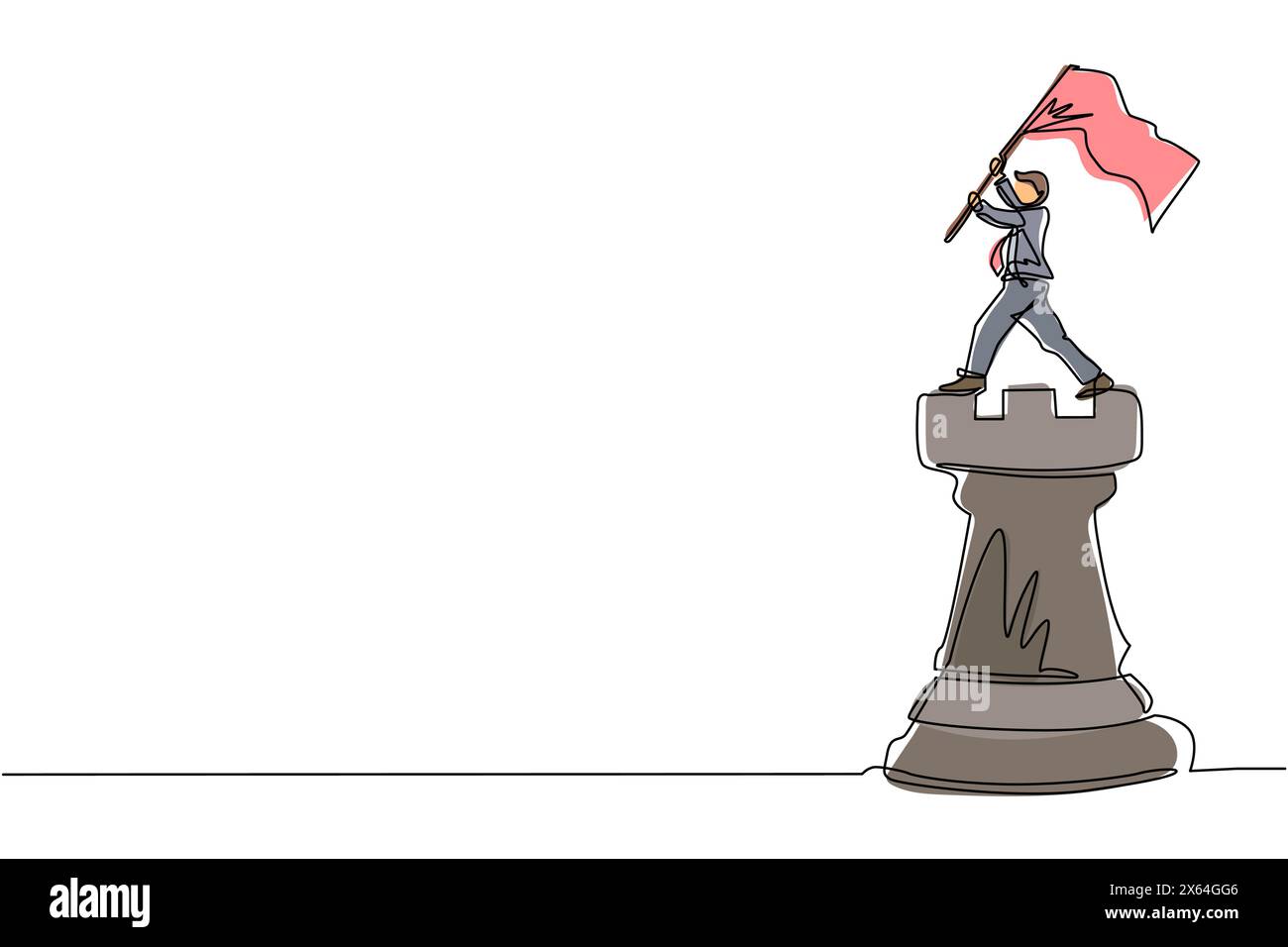 Single continuous line drawing businessman standing on top of big rook ...