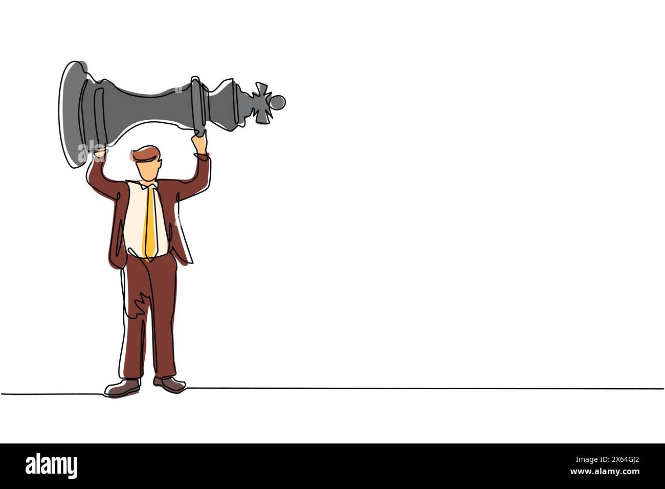 Single continuous line drawing businessman holding, lifting king chess ...