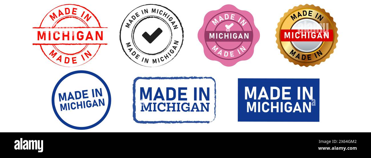 made in michigan square and circle stamp seal badge label sticker sign ...