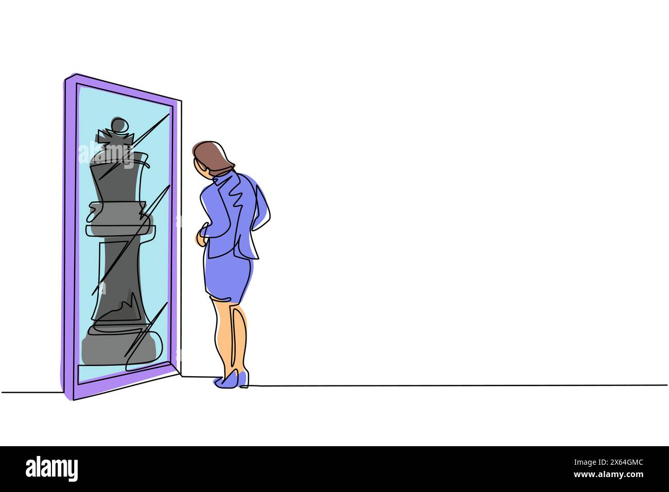 Single one line drawing pretty businesswoman standing in front of ...