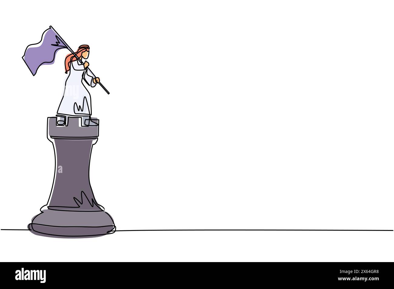 Single continuous line drawing Arabian businessman standing on top of ...