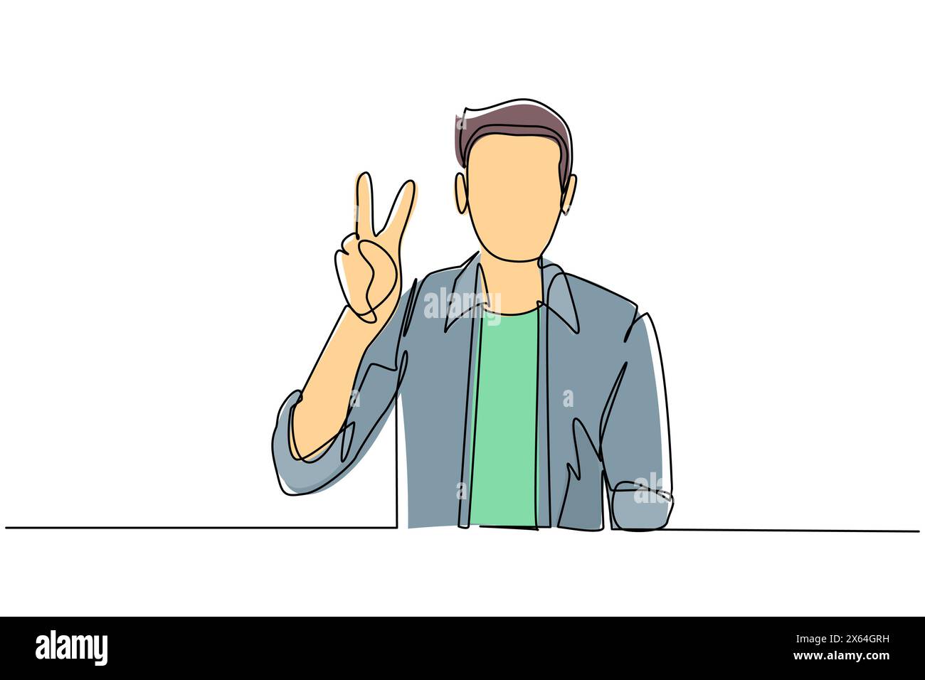 Continuous one line drawing smiling man is showing victory sign. Young ...